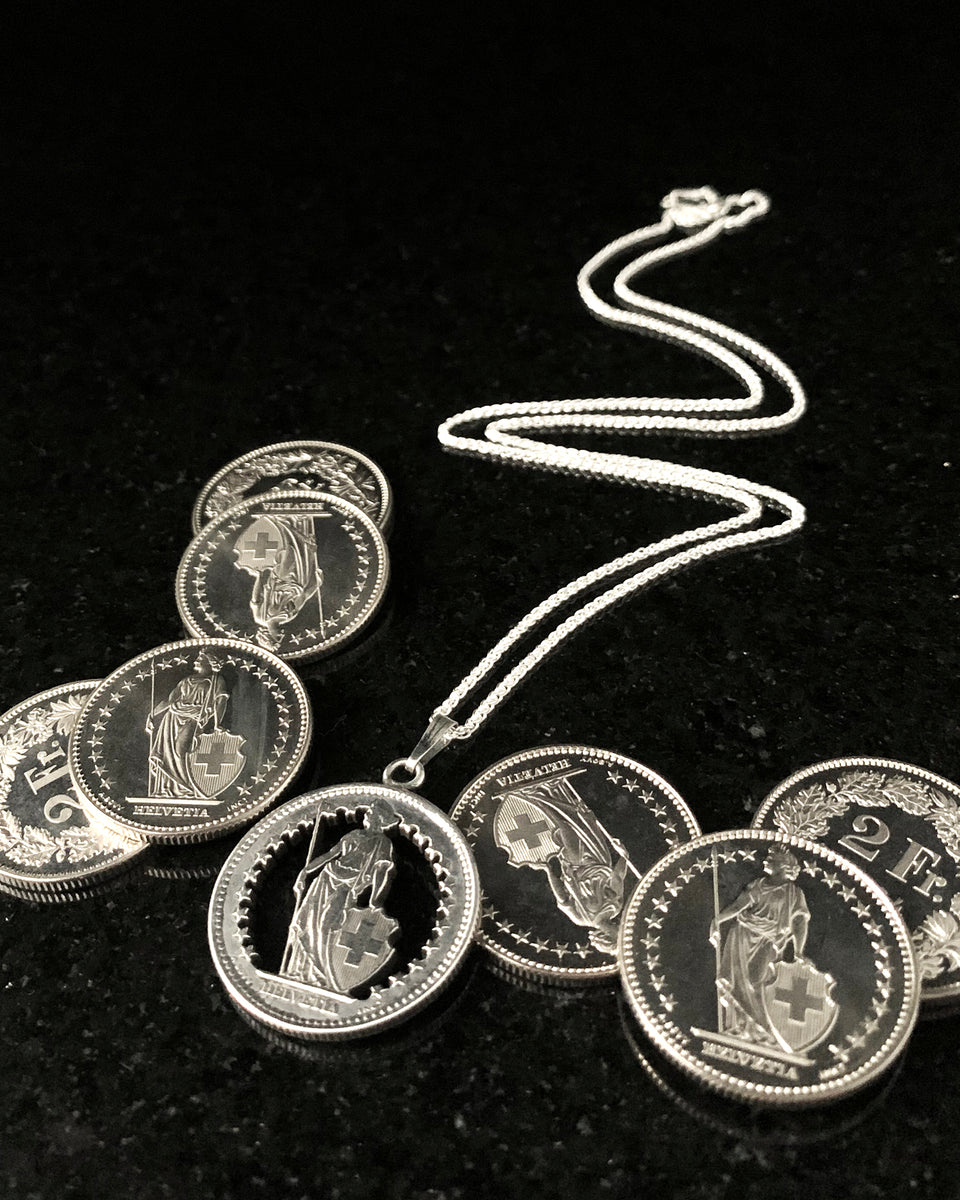 Switzerland - Silver Cut Coin Pendant with Helvetia – R&R Legacy Studio